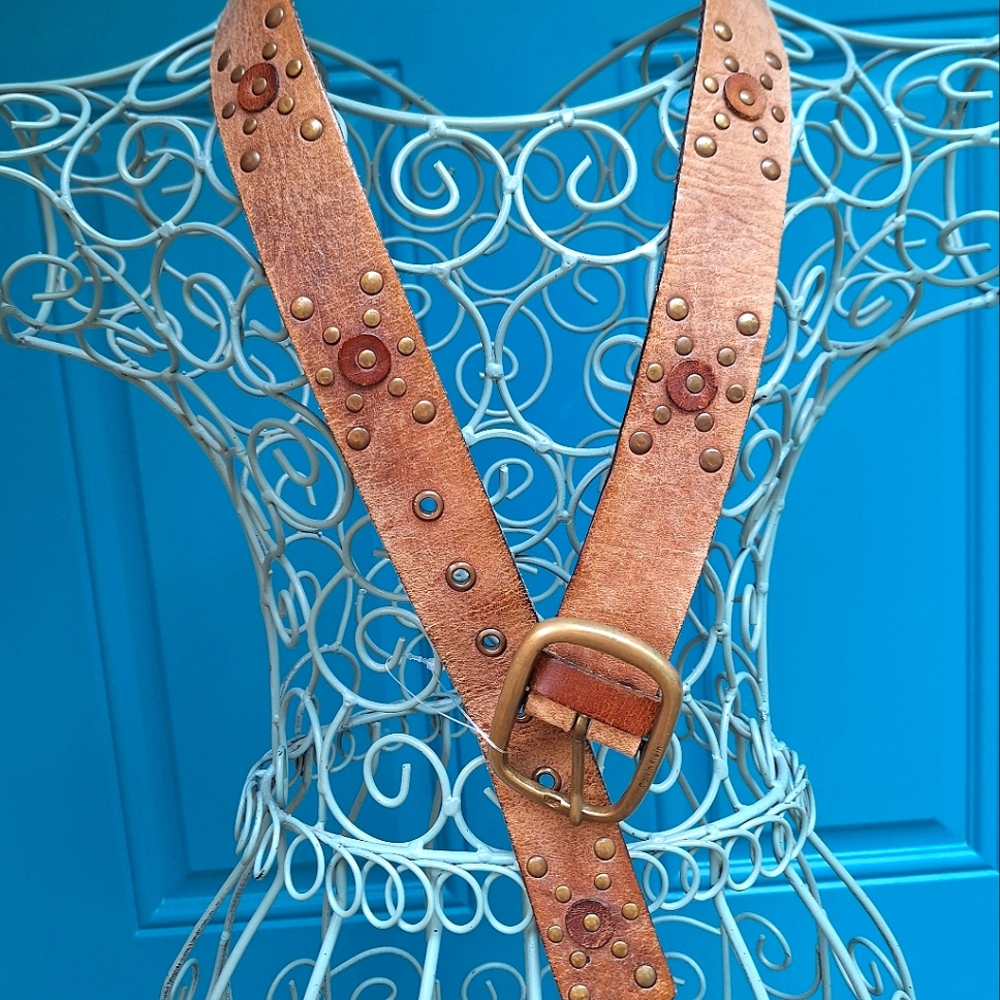 Genuine Leather Studded Belt Western Rustic Frontierc… - Gem